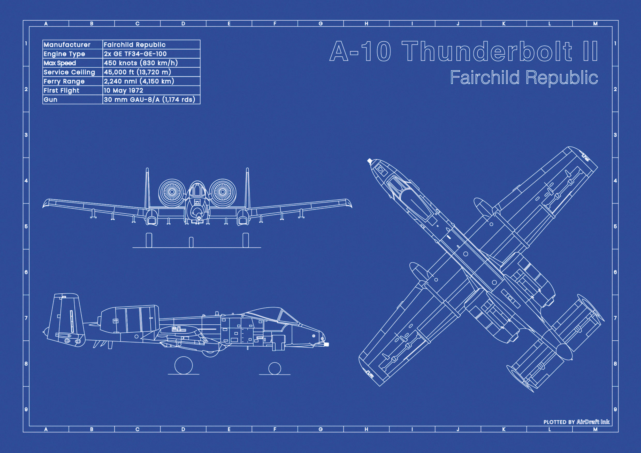 A-10 Thunderbolt II｜Technical blueprint, Drawn in Ink｜Perfect gift for ...